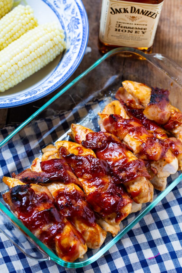 Bacon Wrapped Chicken with Jack Daniels BBQ Sauce - Spicy Southern Kitchen
