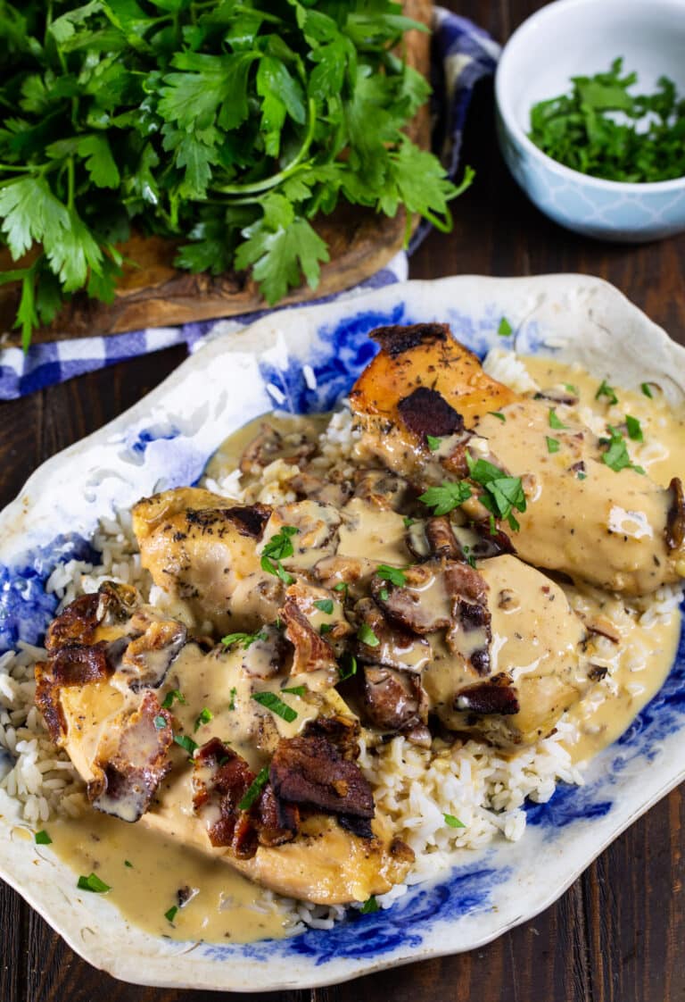 Slow Cooker Chicken with Bacon Gravy - Spicy Southern Kitchen
