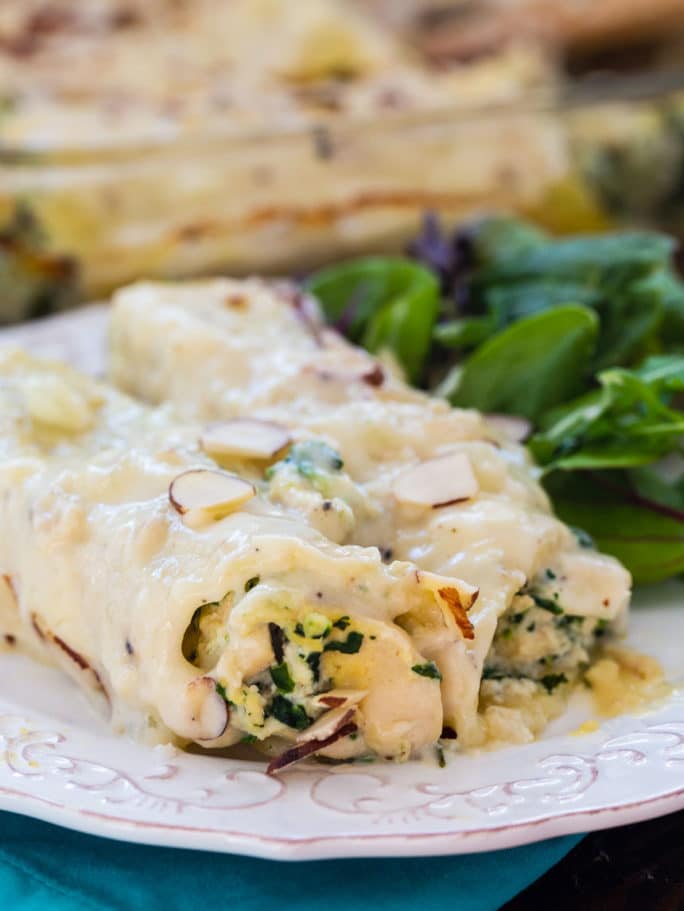 Manicotti with Creamed Chicken and Almonds - Spicy Southern Kitchen