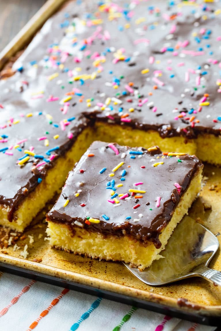 Cream Cheese Sheet Cake with Chocolate Icing - Spicy Southern Kitchen