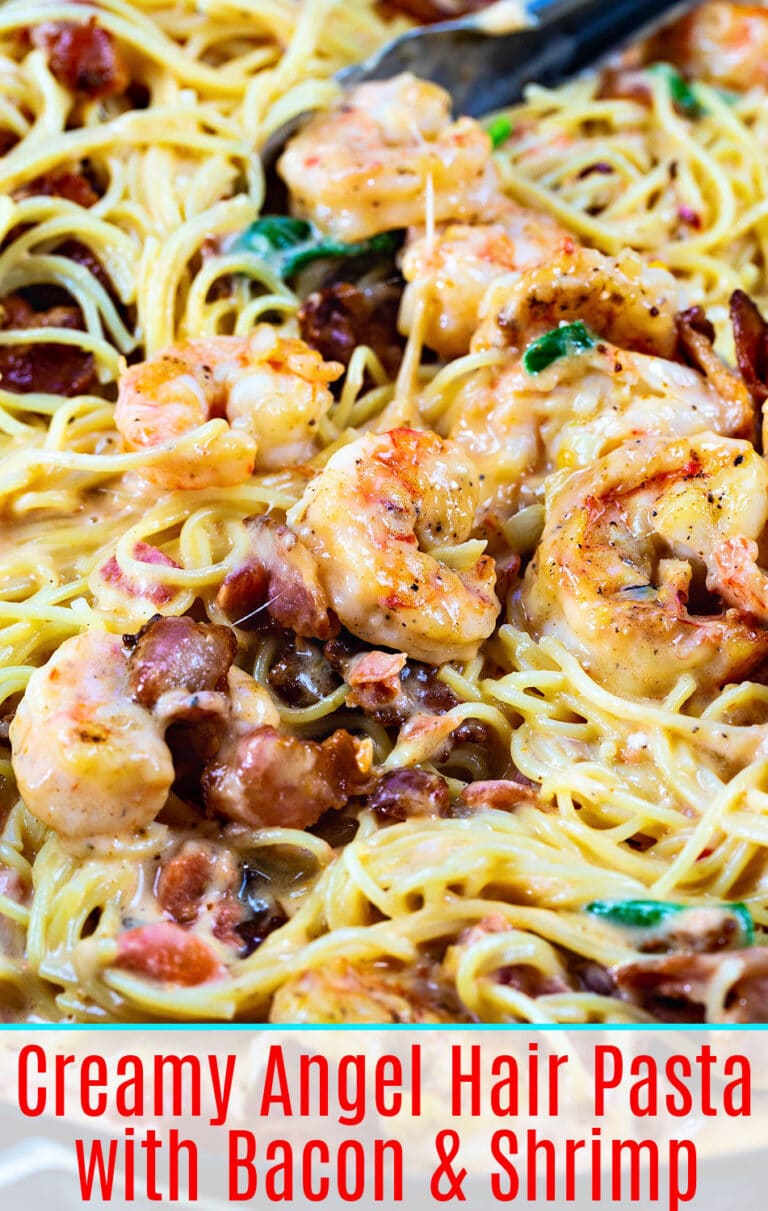 Creamy Angel Hair Pasta with Bacon and Shrimp - Spicy Southern Kitchen