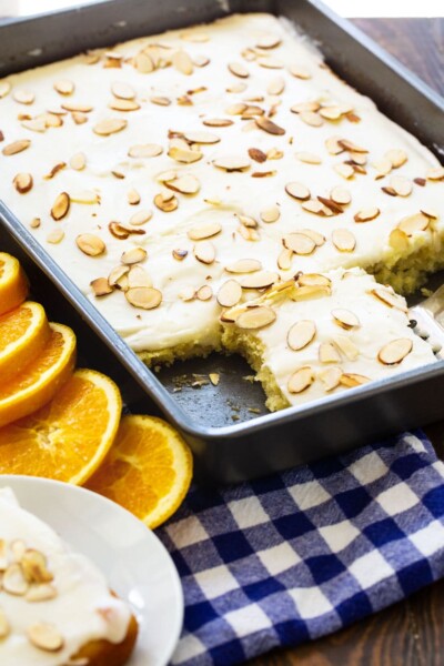 Orange Almond Sheet Cake - Spicy Southern Kitchen
