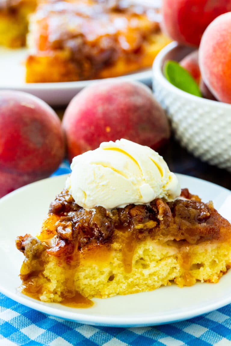 Peach Praline Upside-Down Cake - Spicy Southern Kitchen