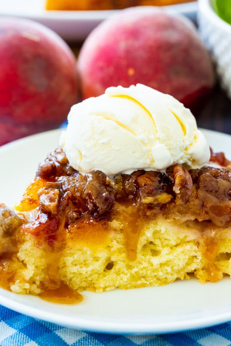 Peach Praline Upside-Down Cake - Spicy Southern Kitchen