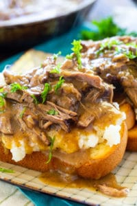 Hot Beef Sandwiches with Mashed Potatoes and Gravy - Spicy Southern Kitchen