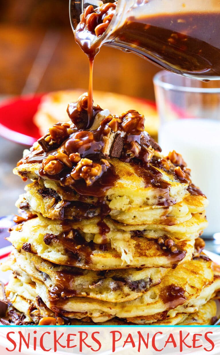 Snickers Pancakes - Spicy Southern Kitchen
