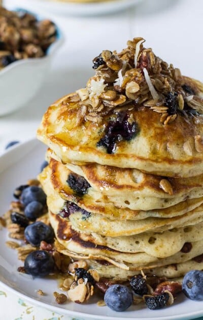 Blueberry Granola Crunch Pancakes - Spicy Southern Kitchen