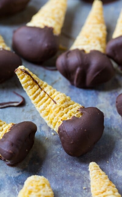 Chocolate Dipped Peanut Butter Bugles - Spicy Southern Kitchen